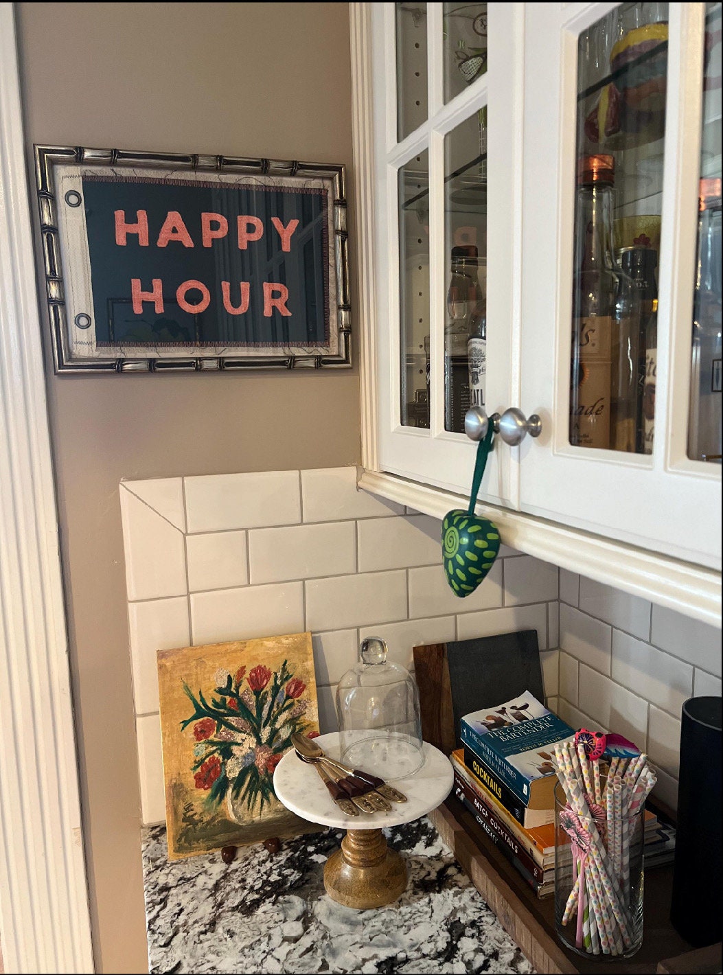 Vintage Inspired Happy Hour Camp Flag: Midnight Blue Canvas Wall Decor ...