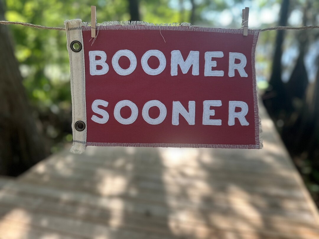 Vintage Inspired Oklahoma University Boomer Sooner Camp Flag Red and ...