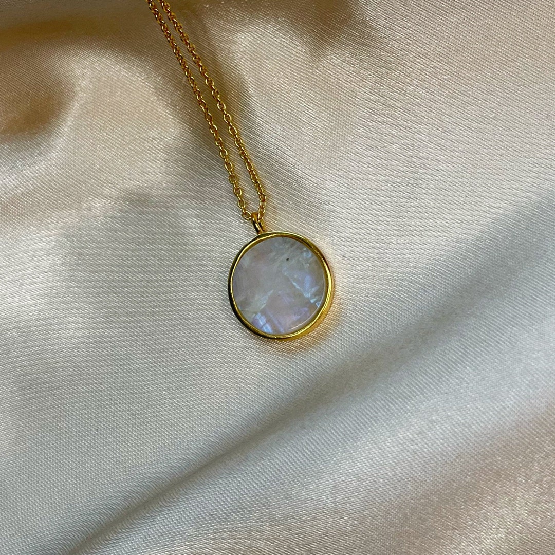 Moonstone Gemstone Coin Necklace Moonstone Healing Crystal - Etsy UK