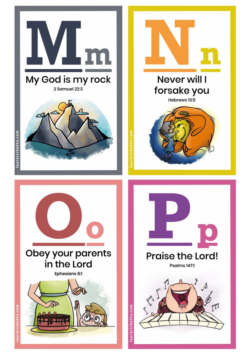 Alphabet Cards With Bible Verses Illustrated Printable - Etsy
