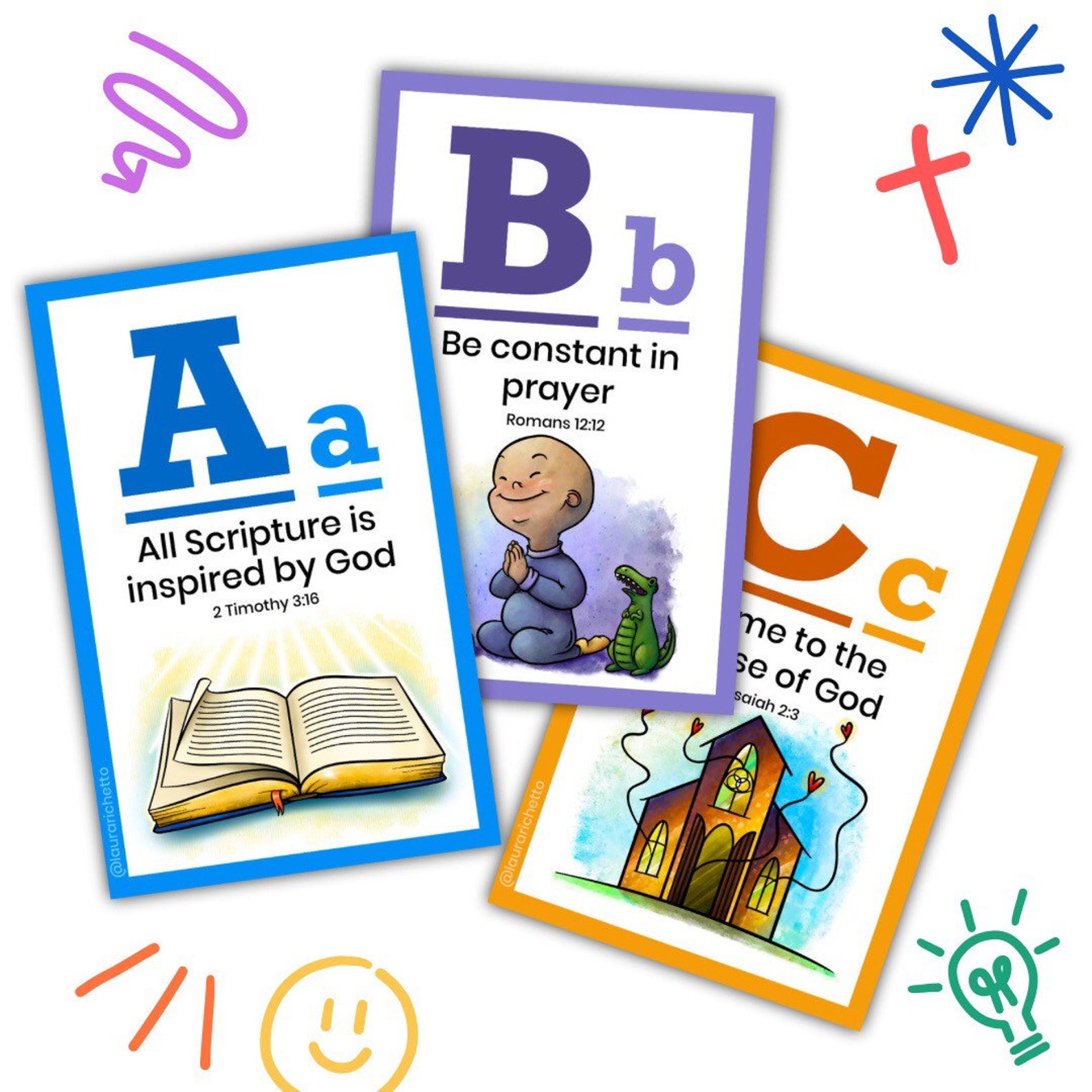 Alphabet Cards With Bible Verses - Illustrated, Printable - Etsy