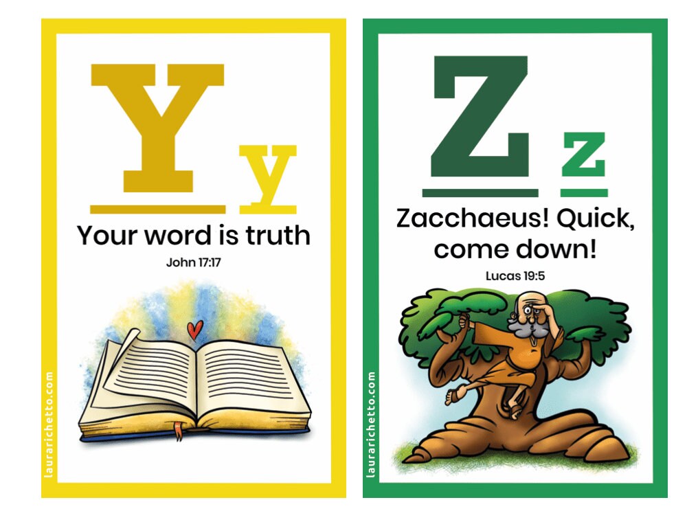 Alphabet Cards With Bible Verses Illustrated Printable - Etsy