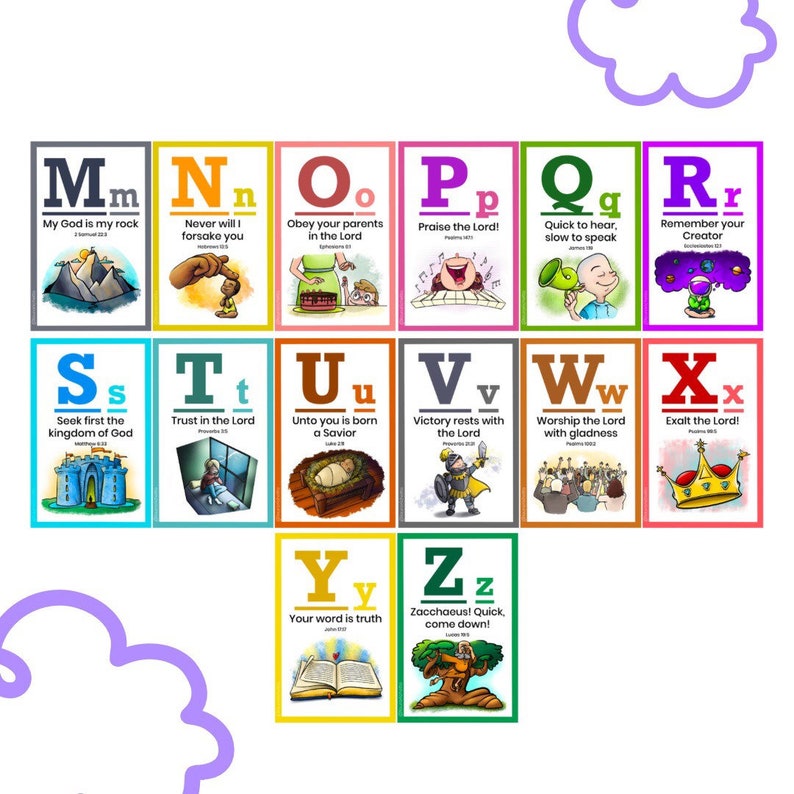 Alphabet Cards With Bible Verses - Illustrated, Printable - Etsy