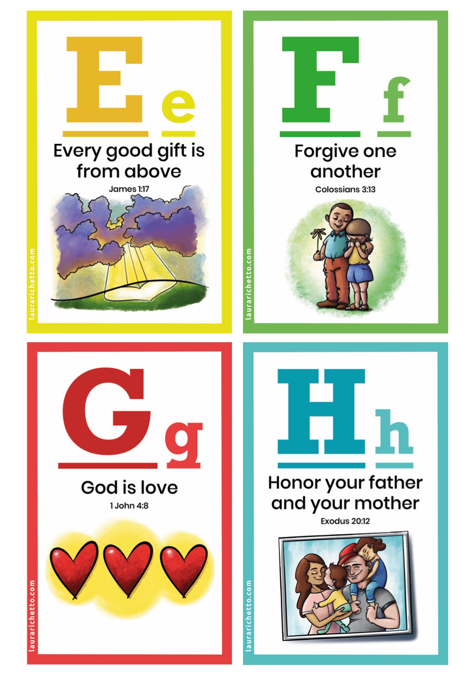 Alphabet Cards With Bible Verses Illustrated Printable - Etsy