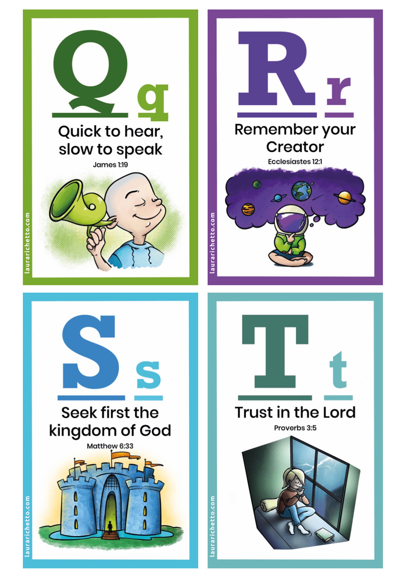 Alphabet Cards With Bible Verses Illustrated Printable - Etsy
