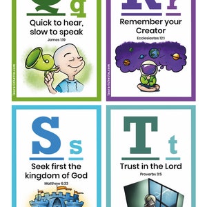 Alphabet Cards With Bible Verses Illustrated Printable - Etsy
