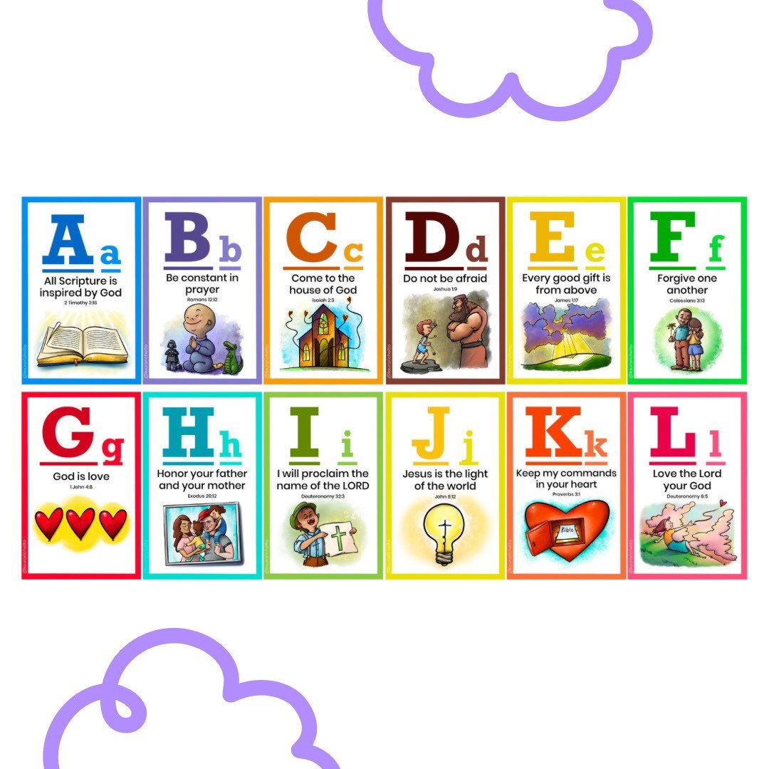 Alphabet Cards With Bible Verses - Illustrated, Printable - Etsy