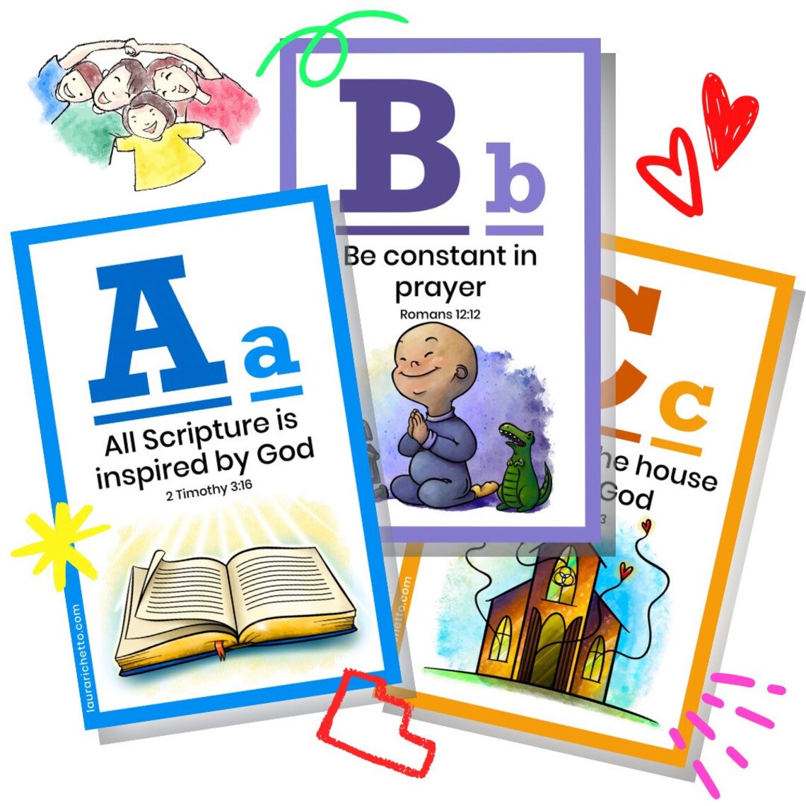 Alphabet Cards With Bible Verses Illustrated Printable - Etsy