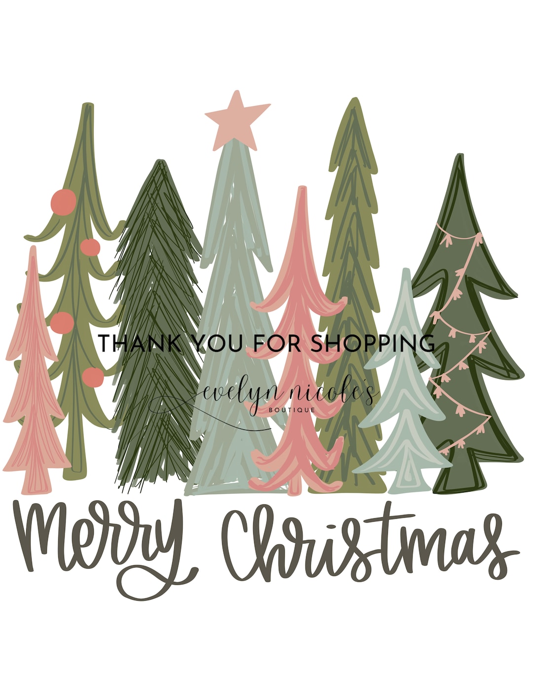 Pink and Green Christmas Trees Digital Download - Etsy