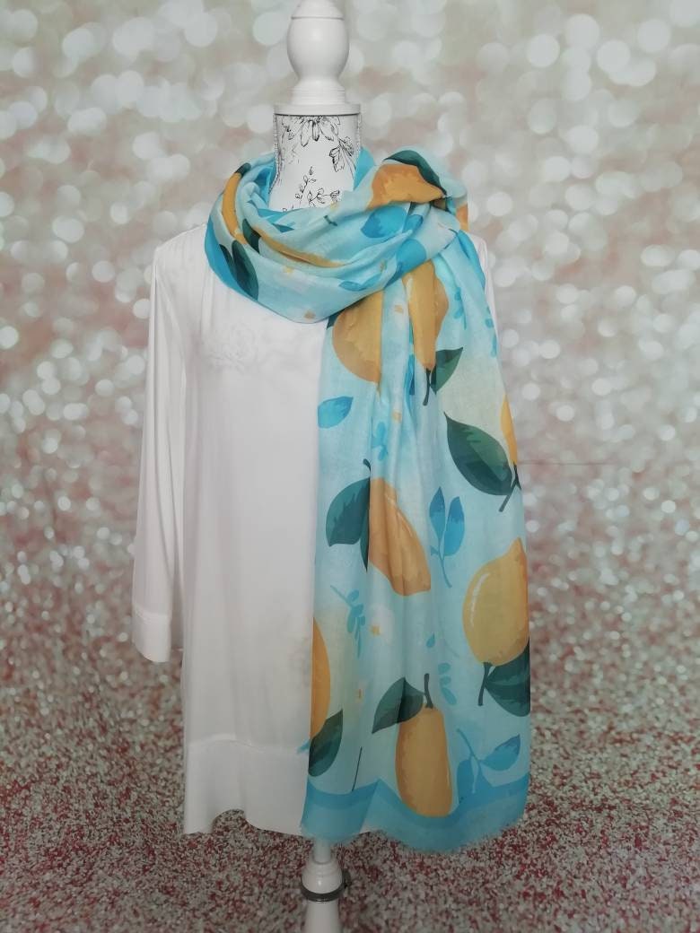 Lightweight Lemon Print Scarf - Etsy