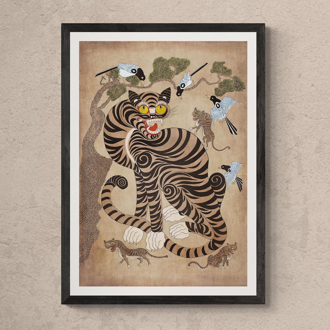 Rare Vintage Korean Minhwa Tiger and Magpie | Classic Mythology ...