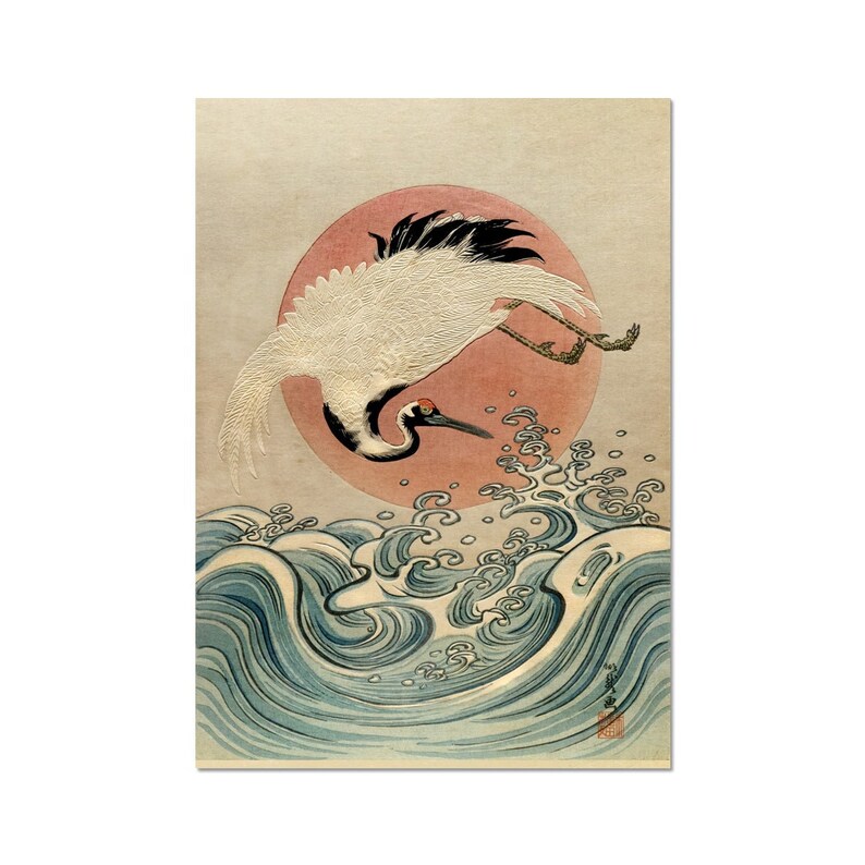 Crane Waves and Rising Sun isoda Koryusai Japanese - Etsy