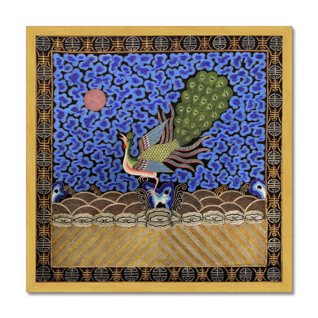 Gold Framed Peacock Mandarin Square | Traditional Qing Dynasty Silk ...