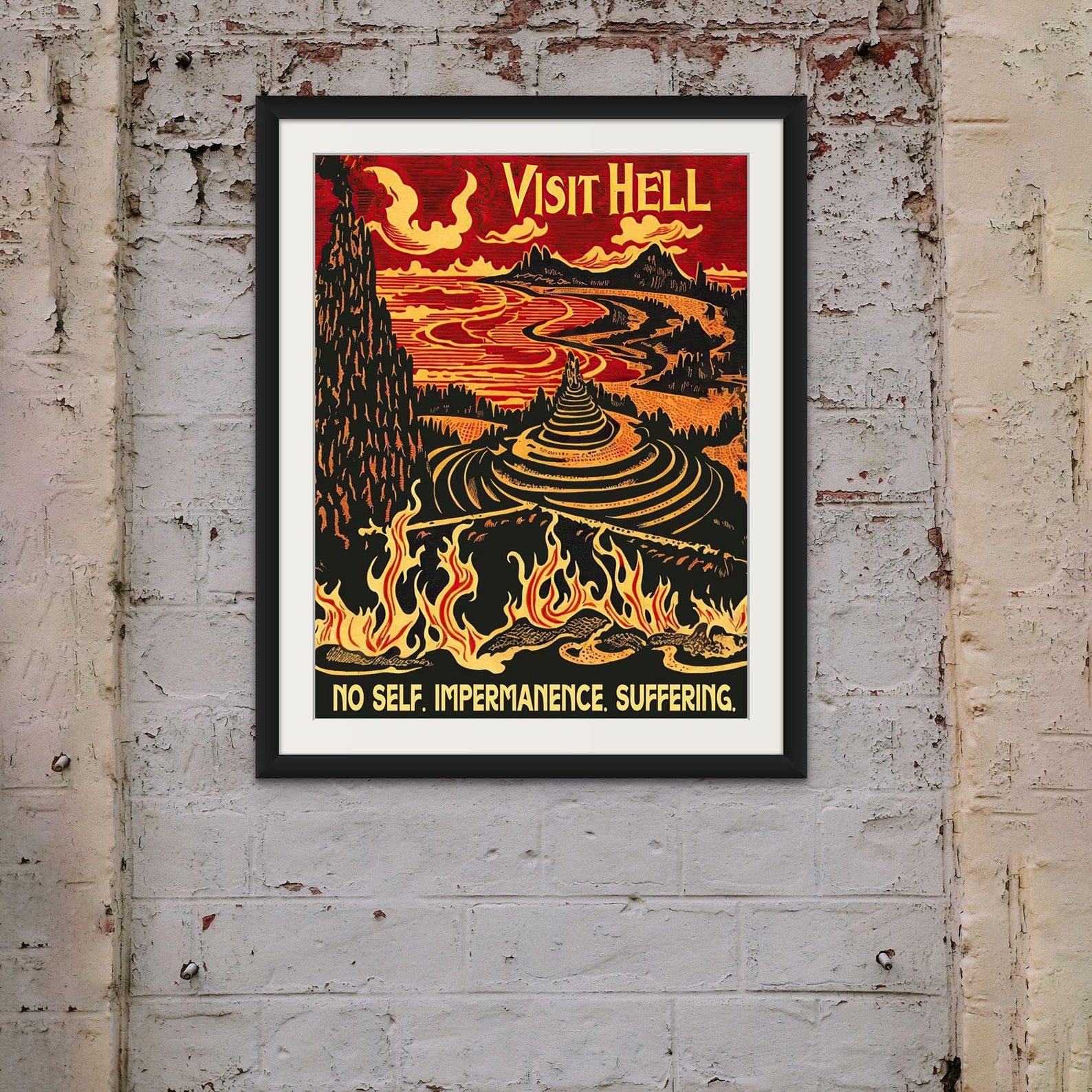 Visit Hell Vintage Travel Poster No Self, Impermanence, Suffering ...