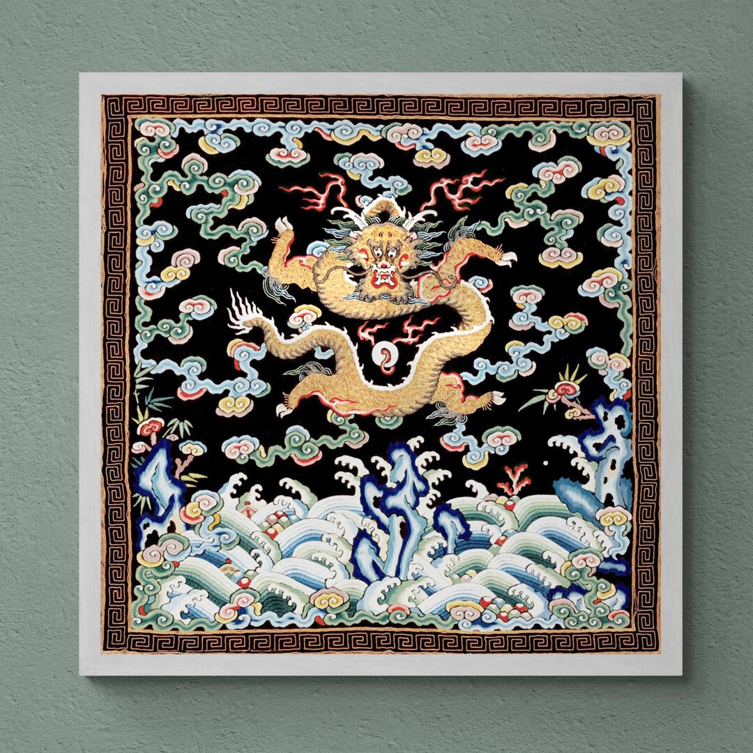 Framed Qing Dragon Chinese Silk Embroidered Folk Art Design | Tribal ...