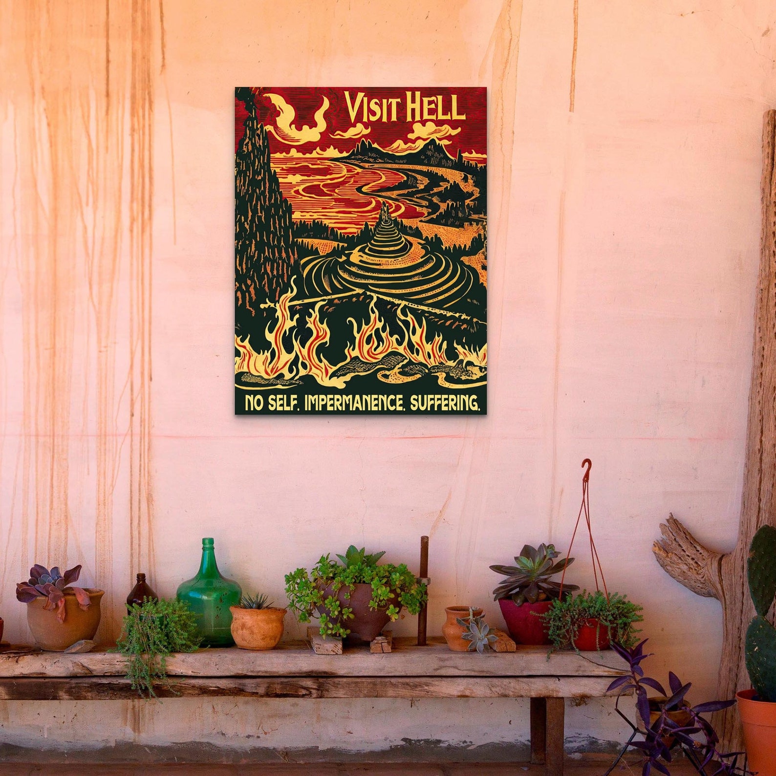 Visit Hell Vintage Travel Poster No Self, Impermanence, Suffering ...