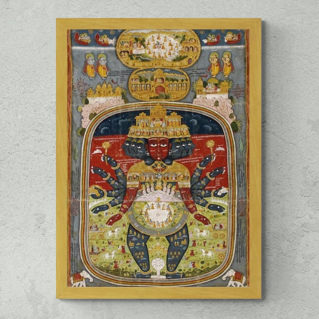 Framed Lord Krishna Cosmic Chart | Hindu Deity Divine Art, Brahma Shiva ...
