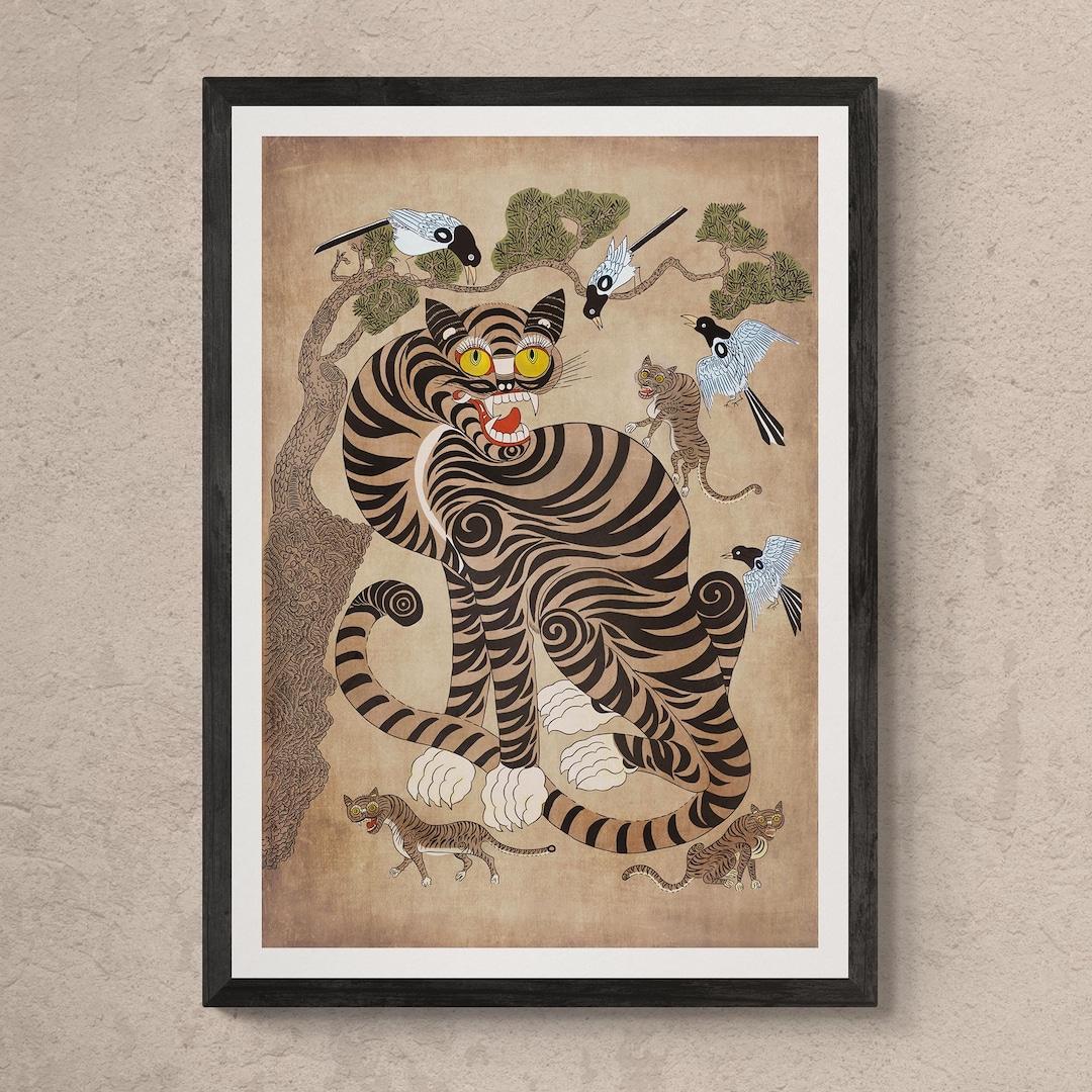 Korean Tigers With Birds, Classic Asian Mythology Folklore | Nursery ...