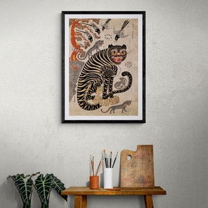 Vintage Korean Minhwa Tiger and Magpie | Classic Mythology Folklore ...