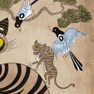 Framed Vintage Korean Minhwa Tiger and Magpie | Classic Mythology ...