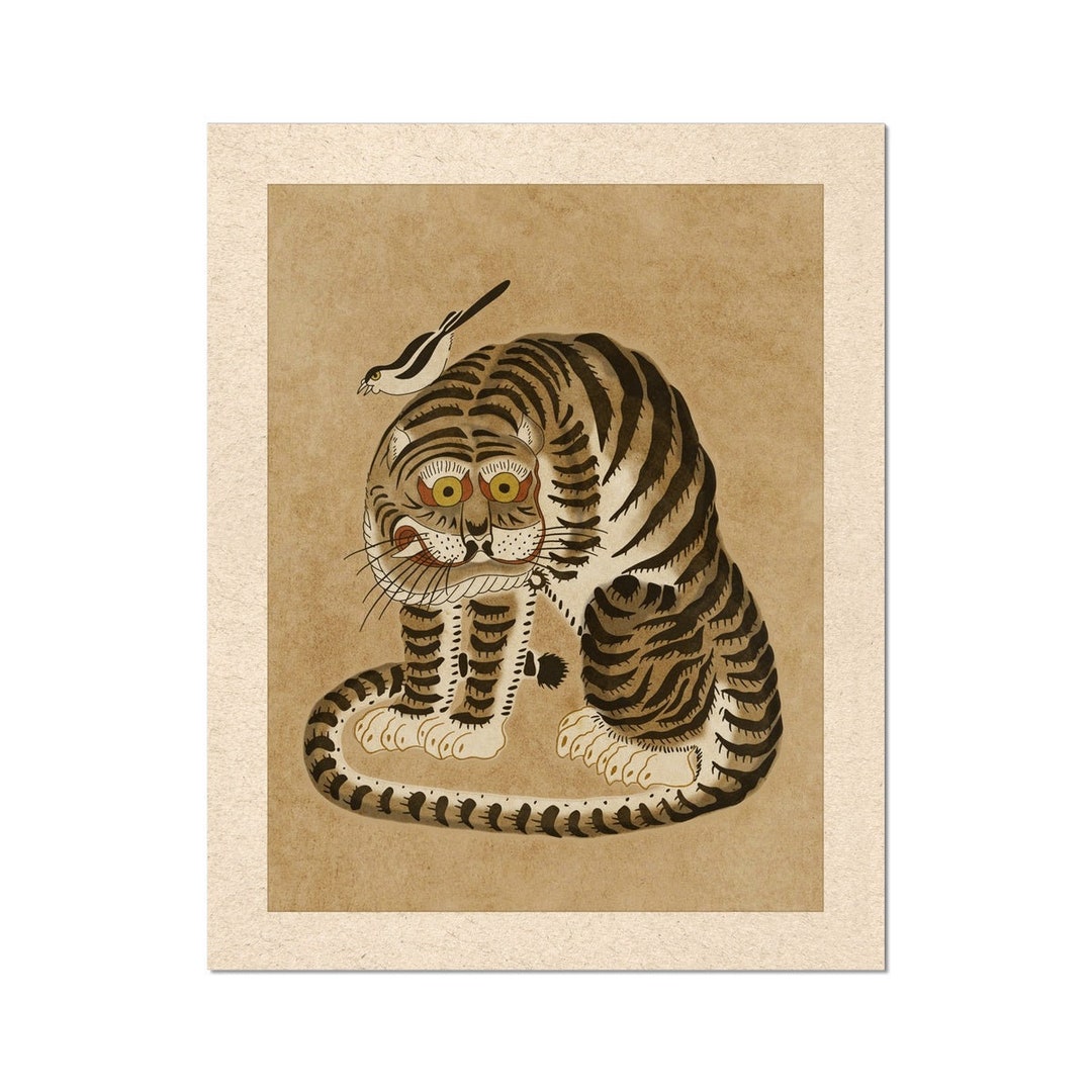 Vintage Korean Minhwa Tiger and Magpie | Kawai Cute Asian Folk Art ...
