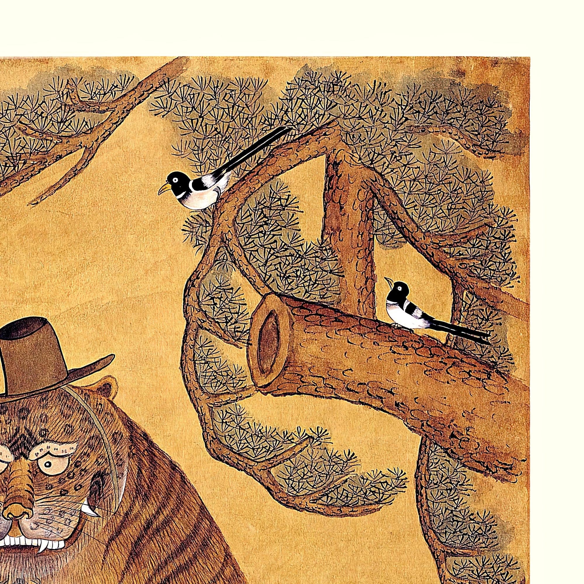 Minhwa Tiger Smoking a Pipe With Magpies Korean Folk Art - Etsy
