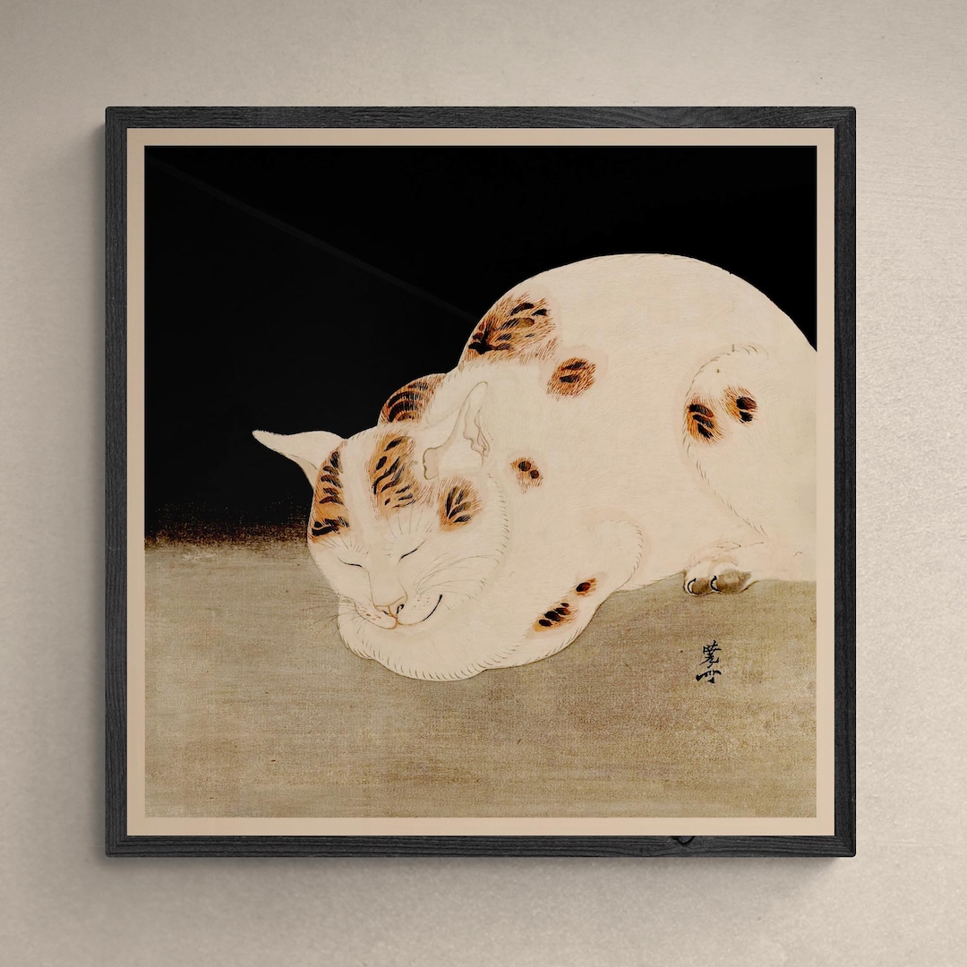 Cute Sleeping Cat (kawanabe Kyosai) Woodblock Japanese Ukiyo-e Kitty ...