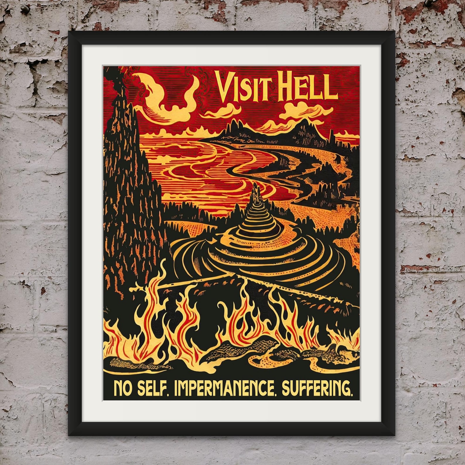 Visit Hell Vintage Travel Poster No Self, Impermanence, Suffering ...