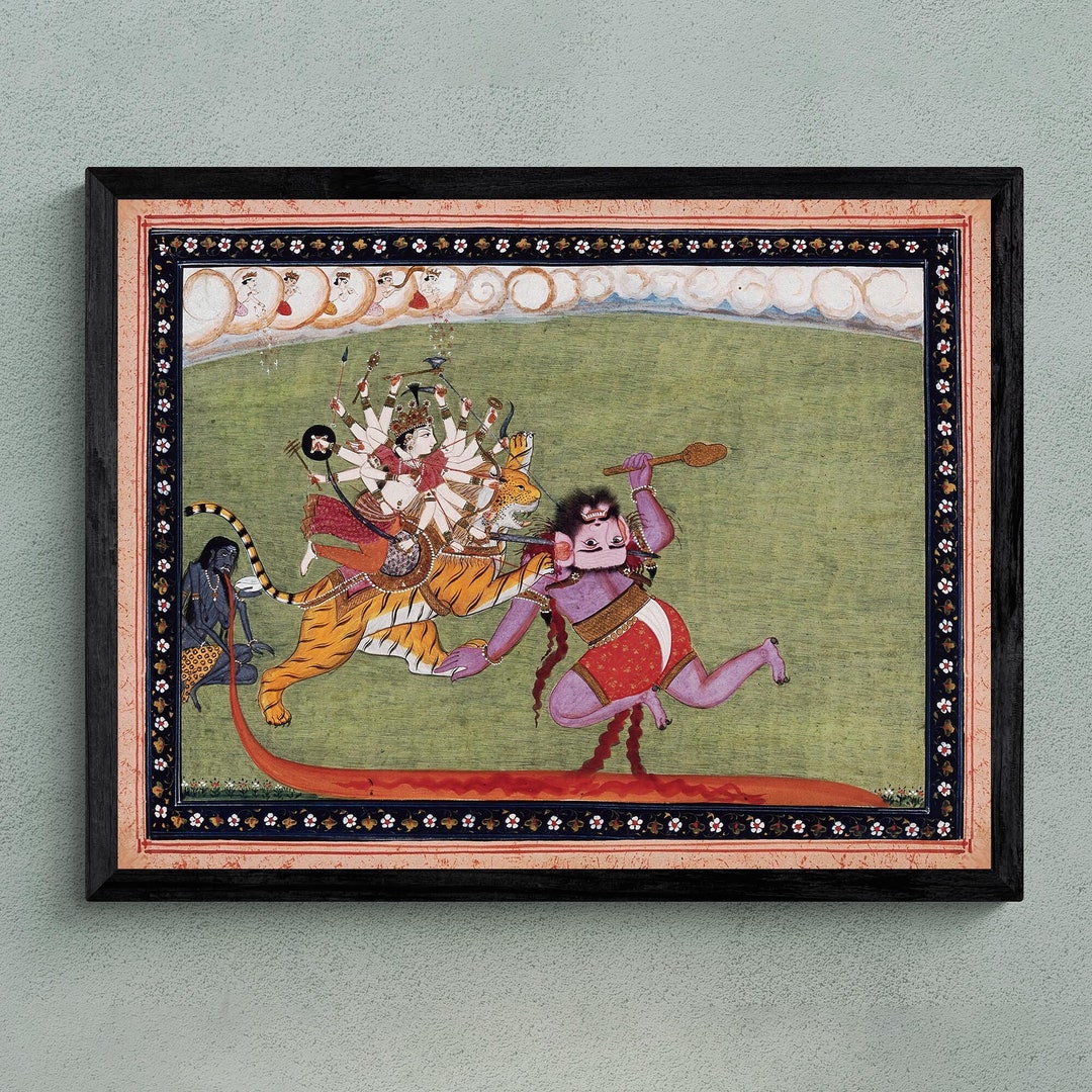 Goddess Durga Defeats Demon Mahishasura | Vintage Hindu Mythology, Yoga ...