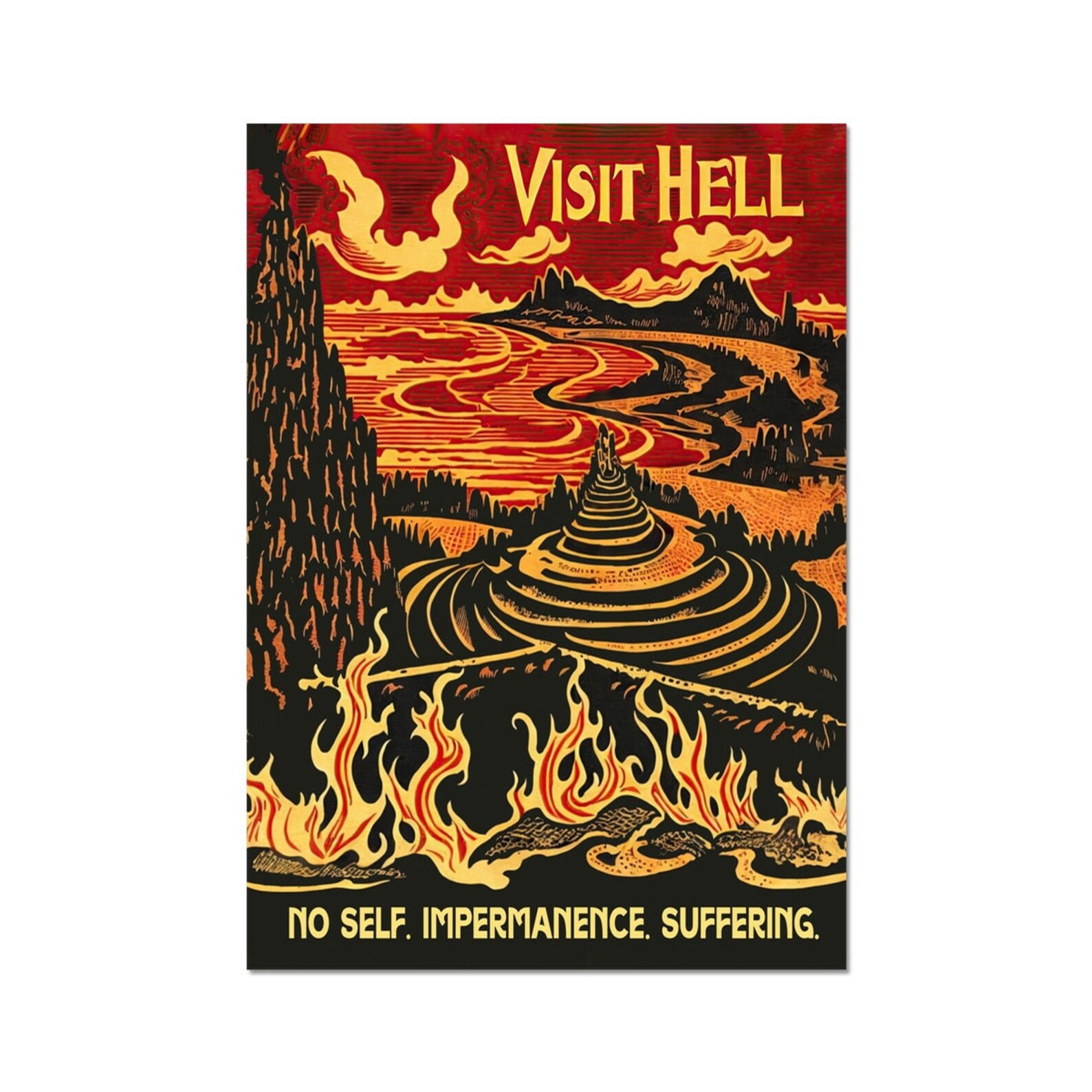 Visit Hell Vintage Travel Poster No Self, Impermanence, Suffering ...