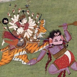 Goddess Durga Defeats Demon Mahishasura | Vintage Hindu Mythology, Yoga ...