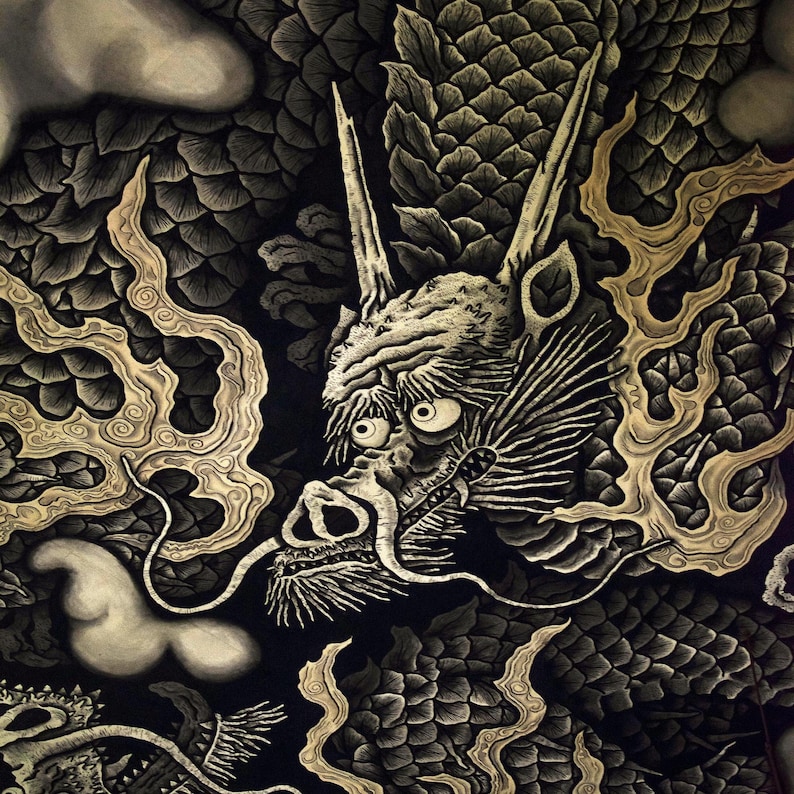 Zen Gold Dragon, Kennin-ji 1202 AD Temple Ceiling Art, Kyoto Japan ...