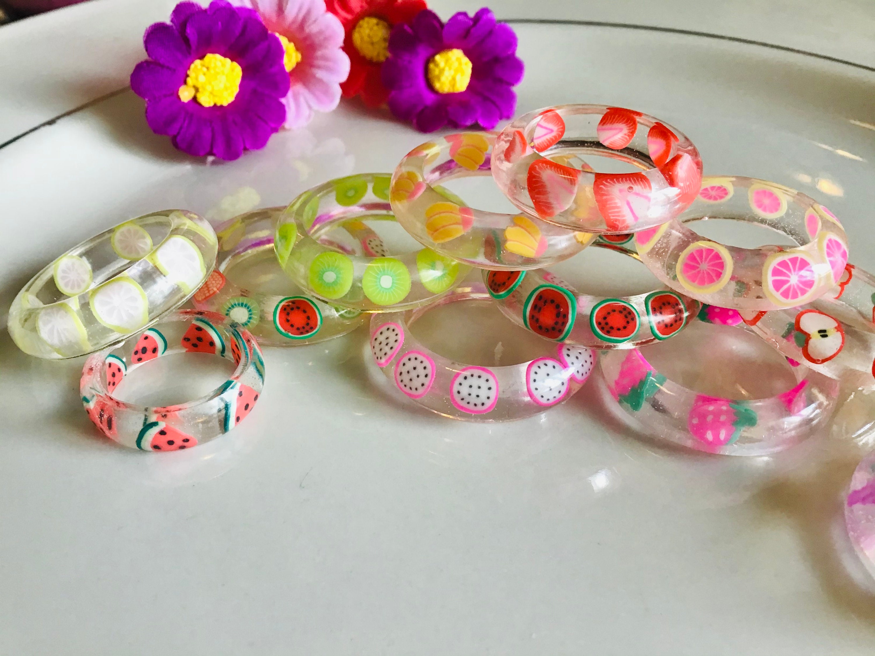 Chunky Fruit Rings, Resin Fruit Rings, Stackable Fruit Salad Rings, Fun ...