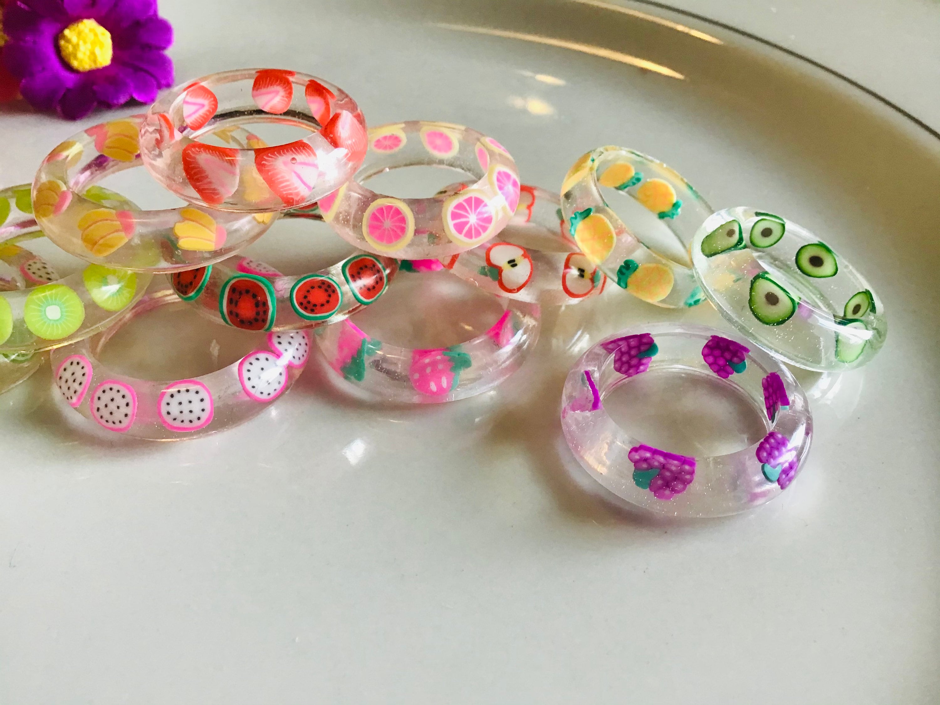 Chunky Fruit Rings, Resin Fruit Rings, Stackable Fruit Salad Rings, Fun ...