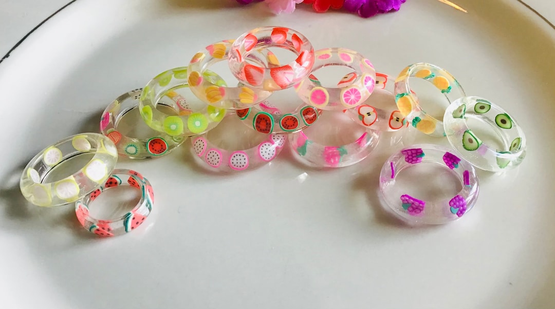 Chunky Fruit Rings, Resin Fruit Rings, Stackable Fruit Salad Rings, Fun ...