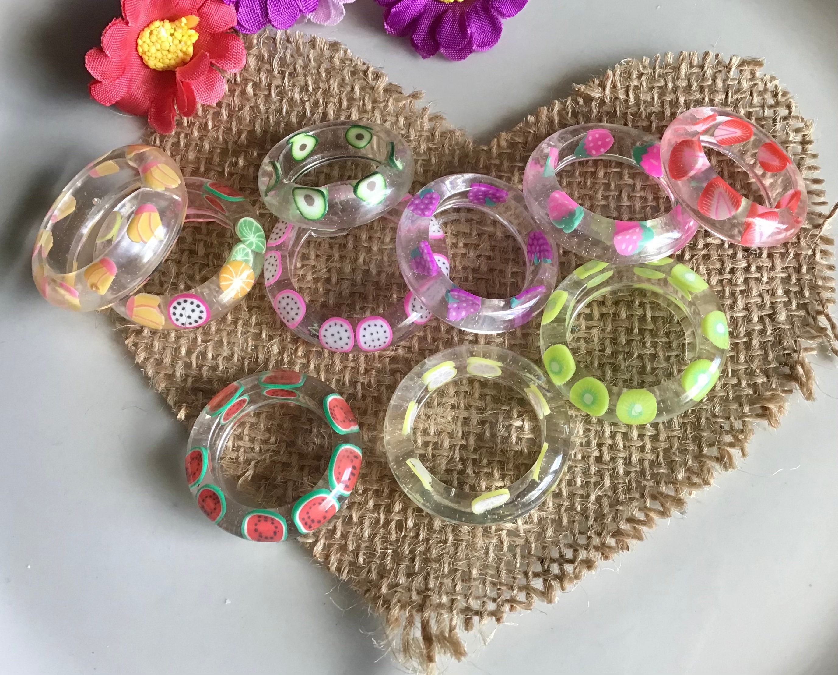 Chunky Fruit Rings, Resin Fruit Rings, Stackable Fruit Salad Rings, Fun ...