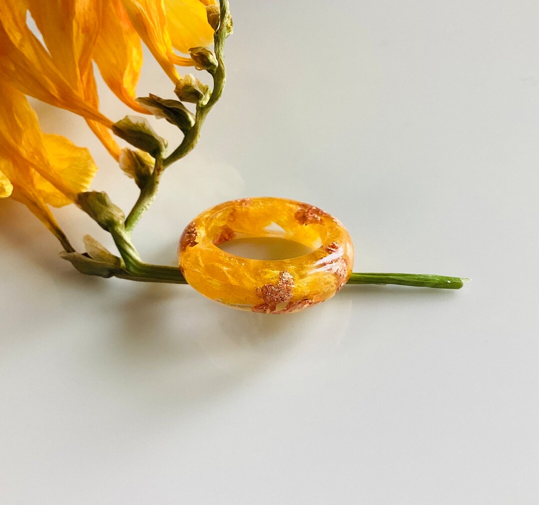 Freesia and Copper Ring, Chunky Resin Rings, Flower of Trust and ...