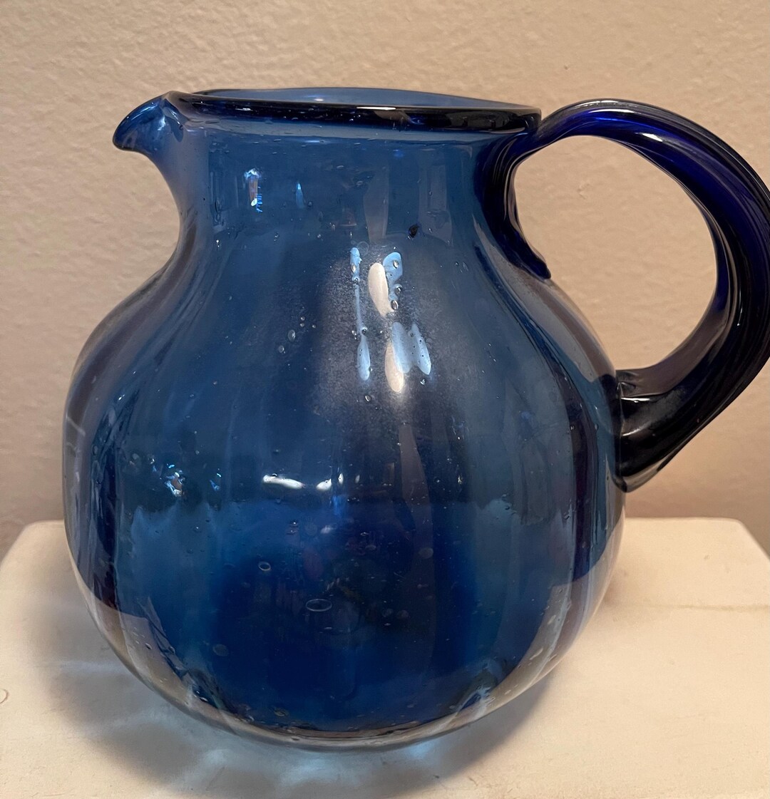Pitcher Large Hand-blown Mexican Deep Blue - Etsy