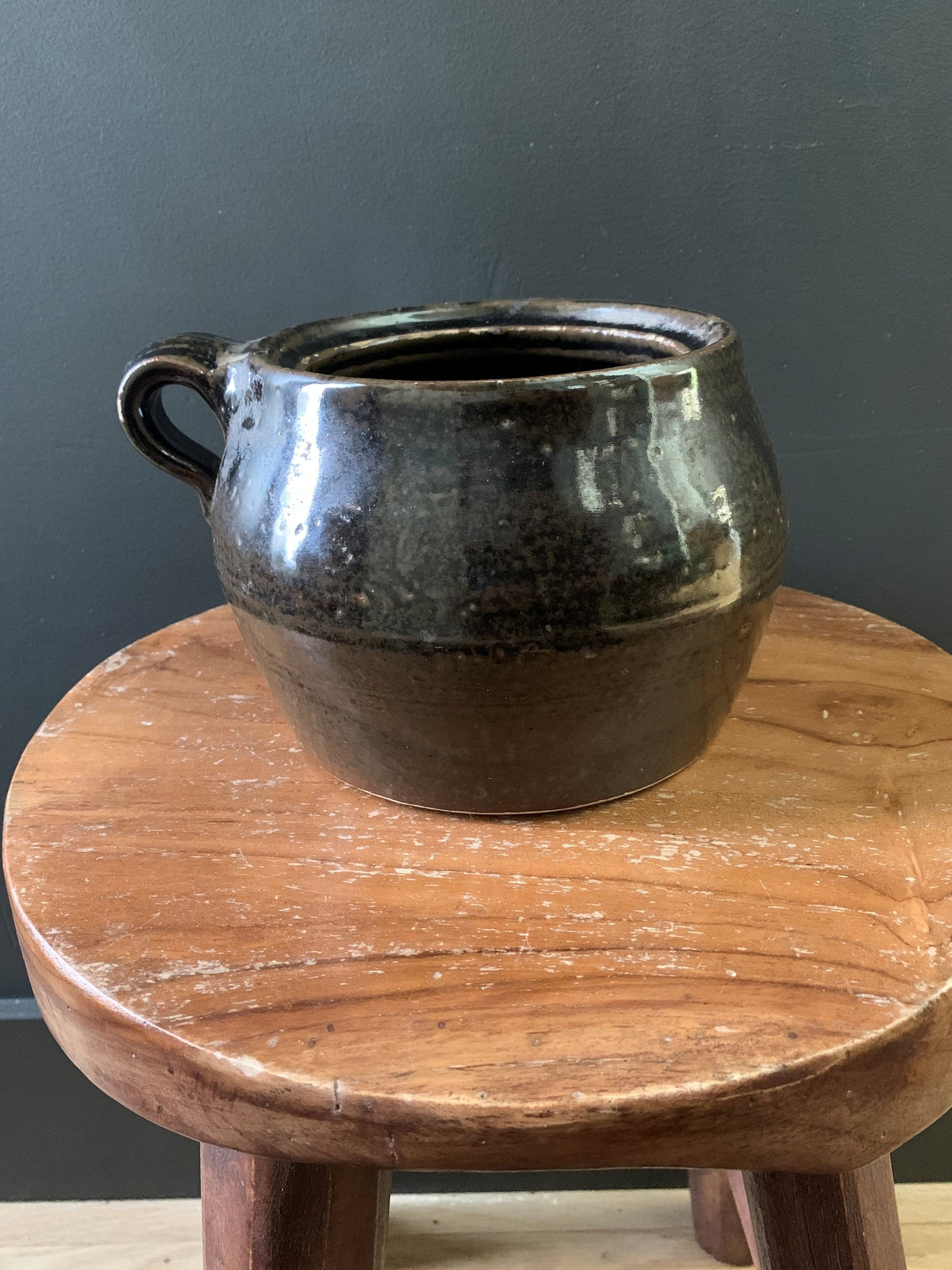 Vintage Steingut Topf mit Griff | Etsy