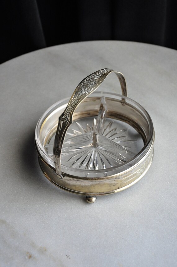 Antique Glass and Silver Plate Condiment Server - Etsy