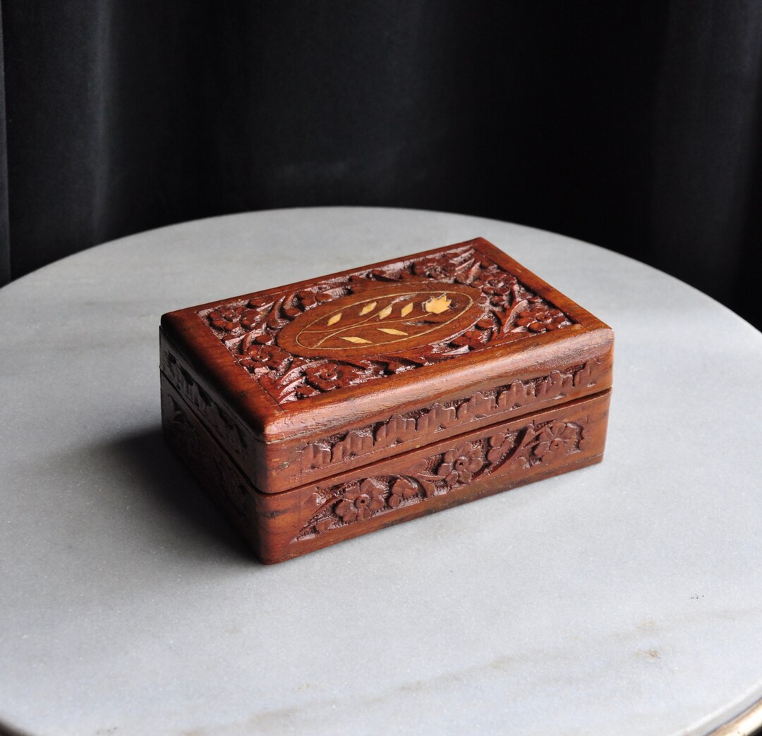 Carved Wood Box With Inlay - Etsy