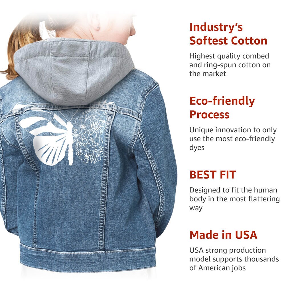 Flower Butterfly Kids' Hooded Denim Jacket Flower Clothing Gift for ...