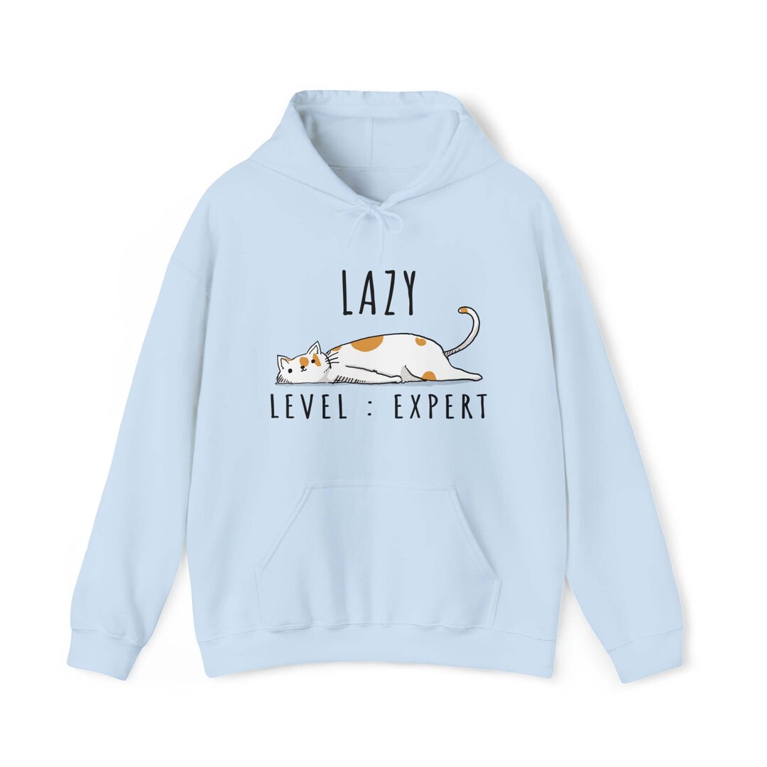 Lazy. Level: Expert - Hoodie, Custom Cat Hoodie, Cute Cat, Funny Cat ...