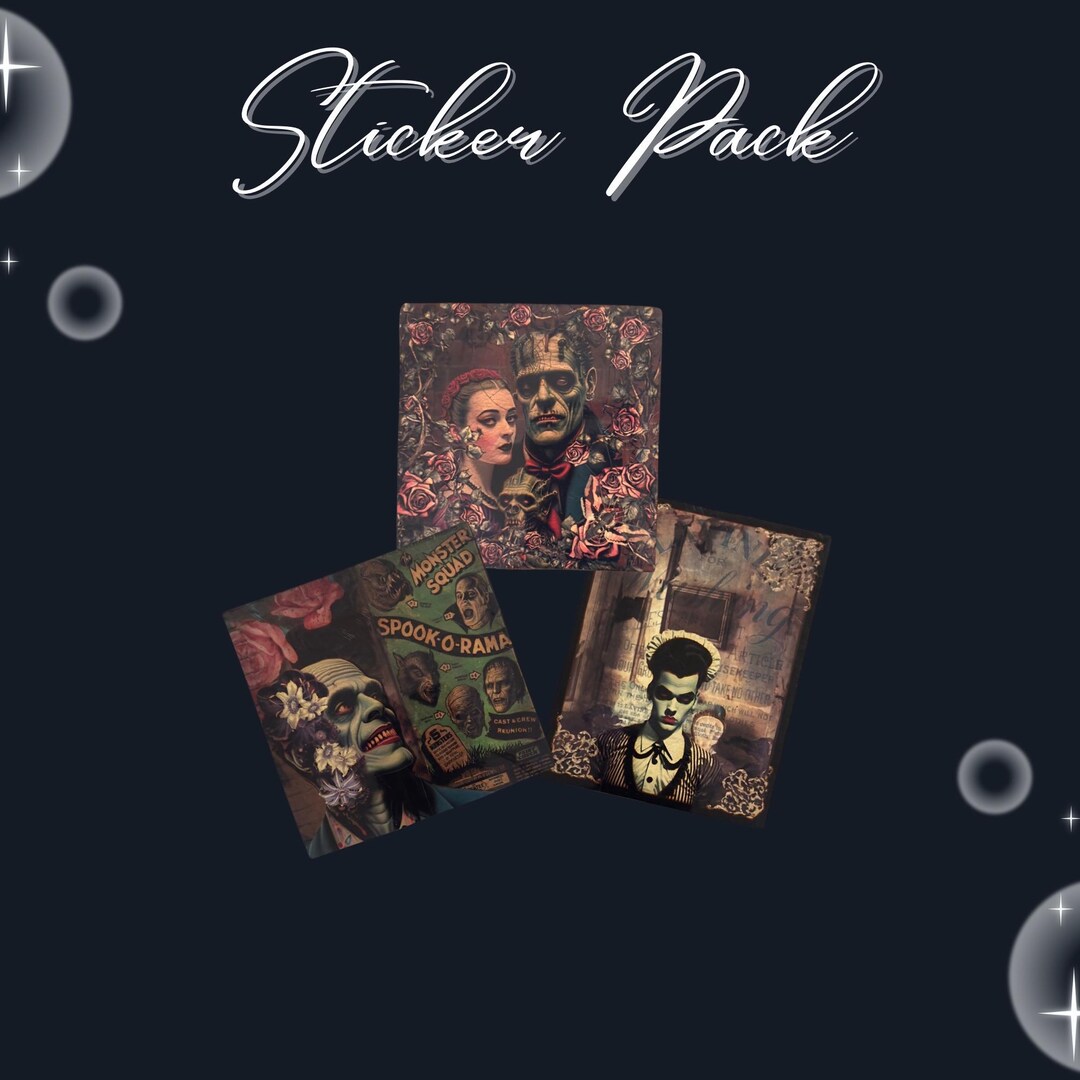 Sticker Pack Spook-o-rama Retro B-movie Monsters With Dark Floral ...