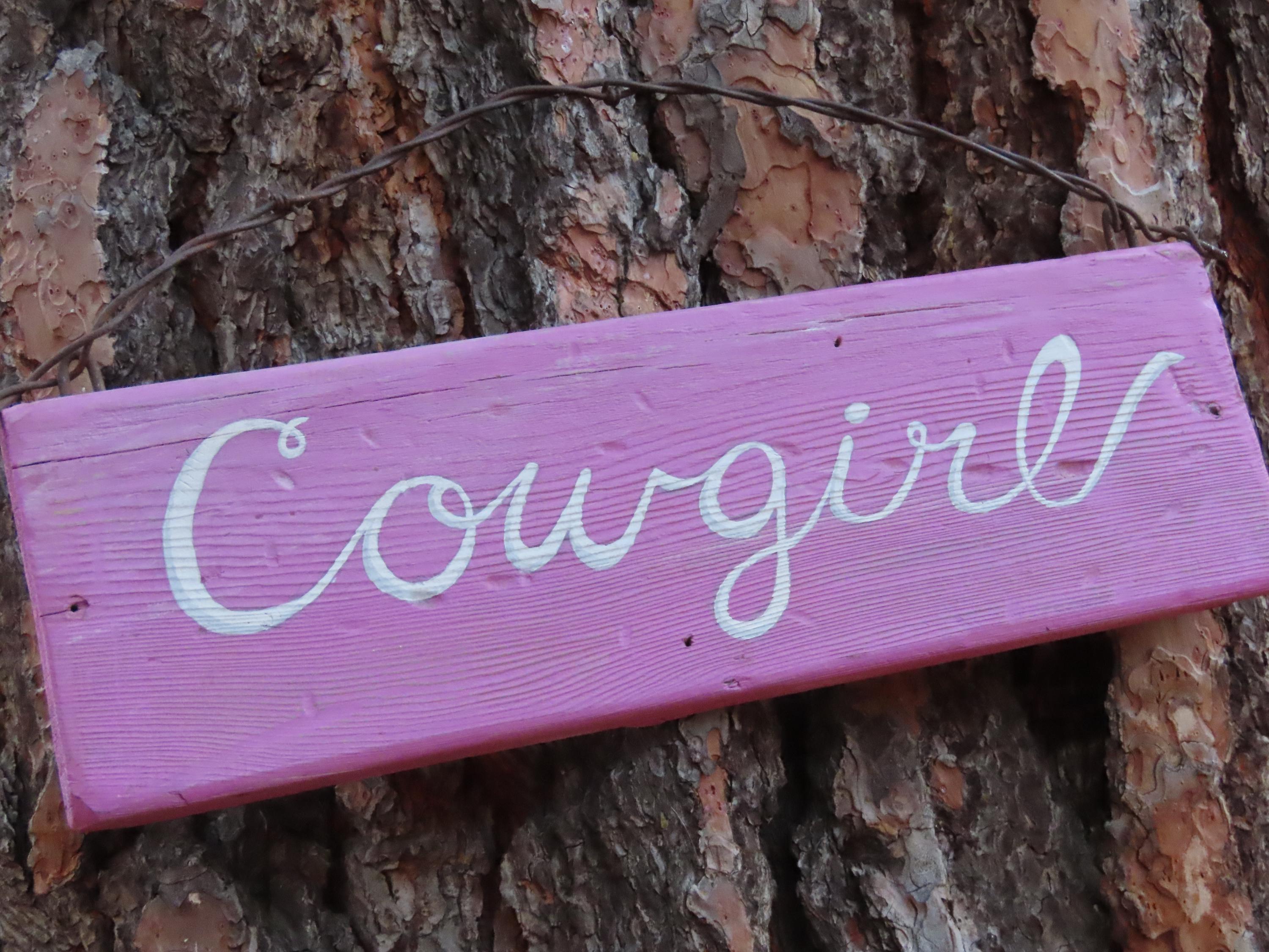 Pink Handmade and Hand-lettered Rustic Wood Cowgirl Sign With Barbwire ...