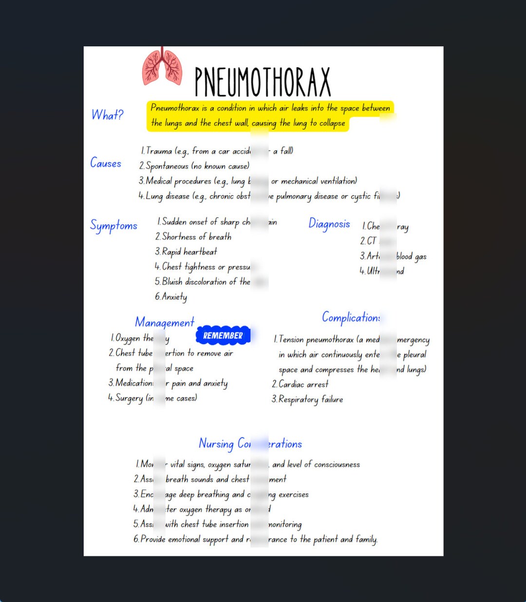 NCLEX Pneumothorax - Handwritten Study Sheet - What You Must Know for ...