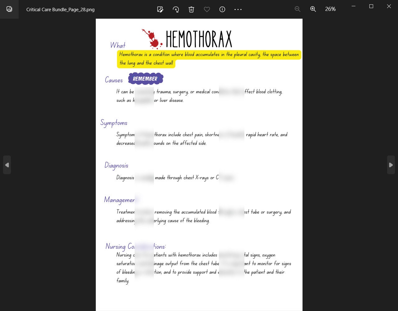 NCLEX Hemothorax - Handwritten Study Sheet - What You Must Know for ...