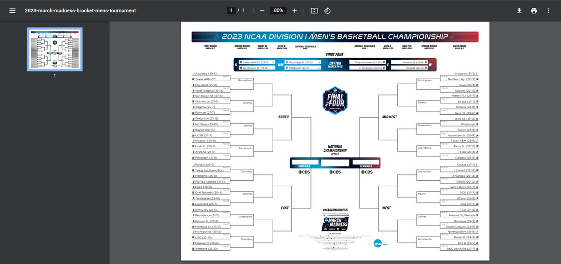 NCAA Tournament Bracket 2024 Printable PDF - Etsy