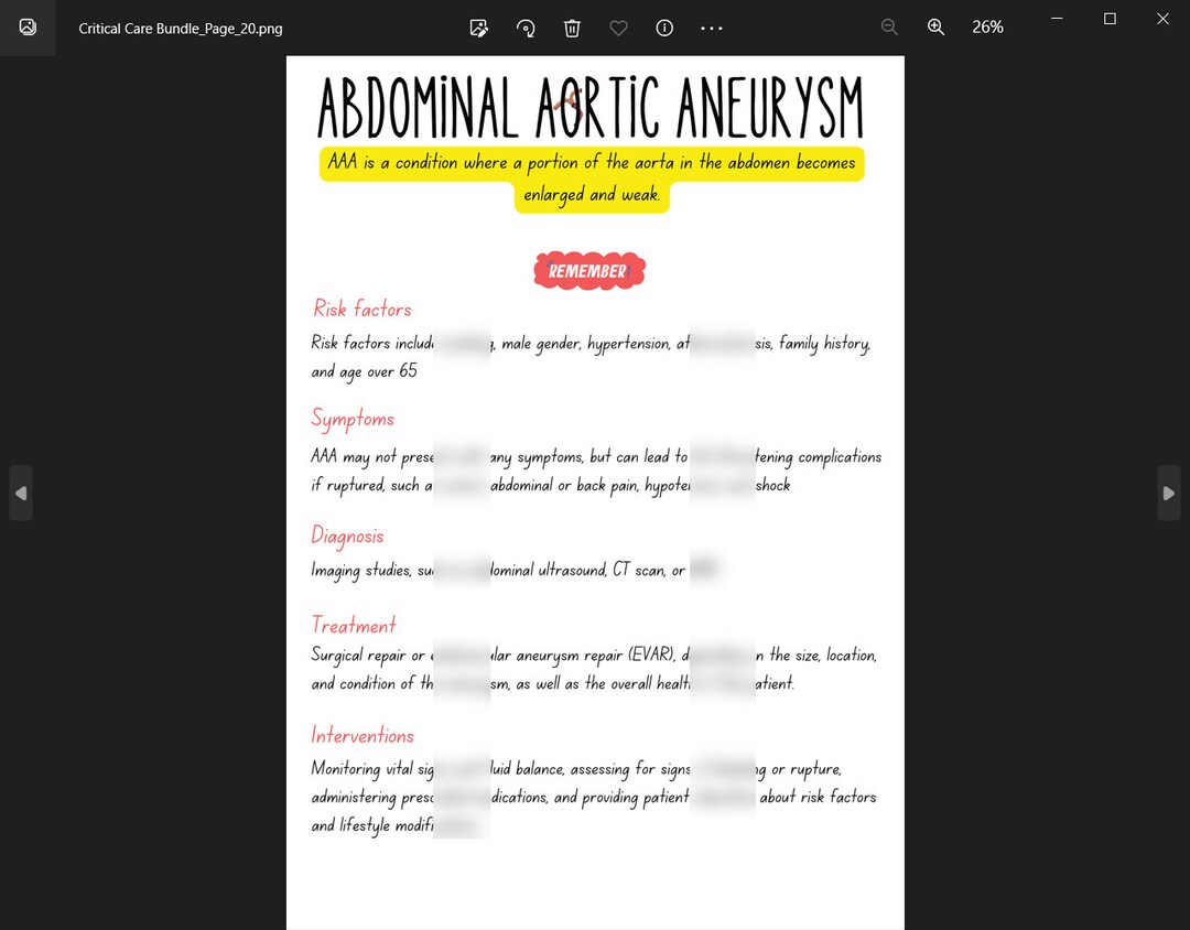 NCLEX Abdominal Aortic Aneurysm - Handwritten Study Sheet - What You ...