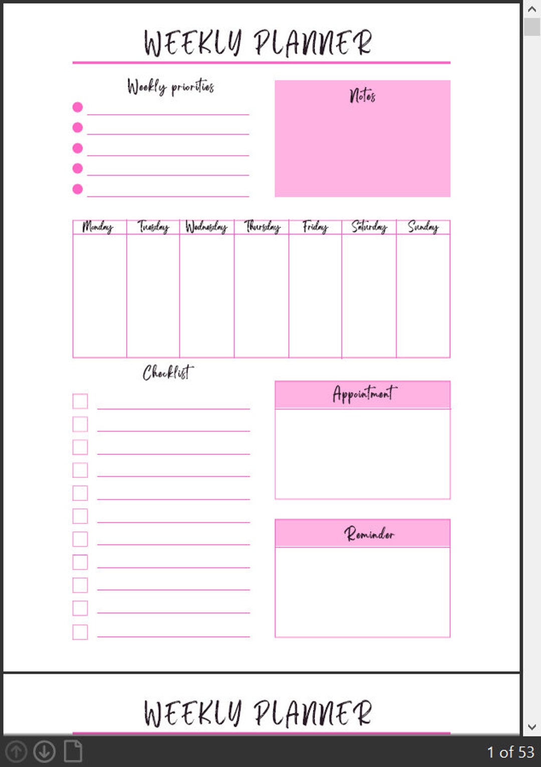 2024 - 52 Pages Weekly Priorities Template, Schedule Form for Every ...